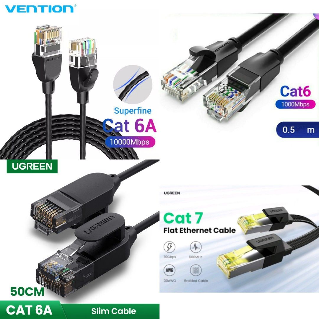 Ethernet LAN Cable ( 3 for 100 ) Vention CAT 6, CAT 6A, UGREEN CAT 6 ...