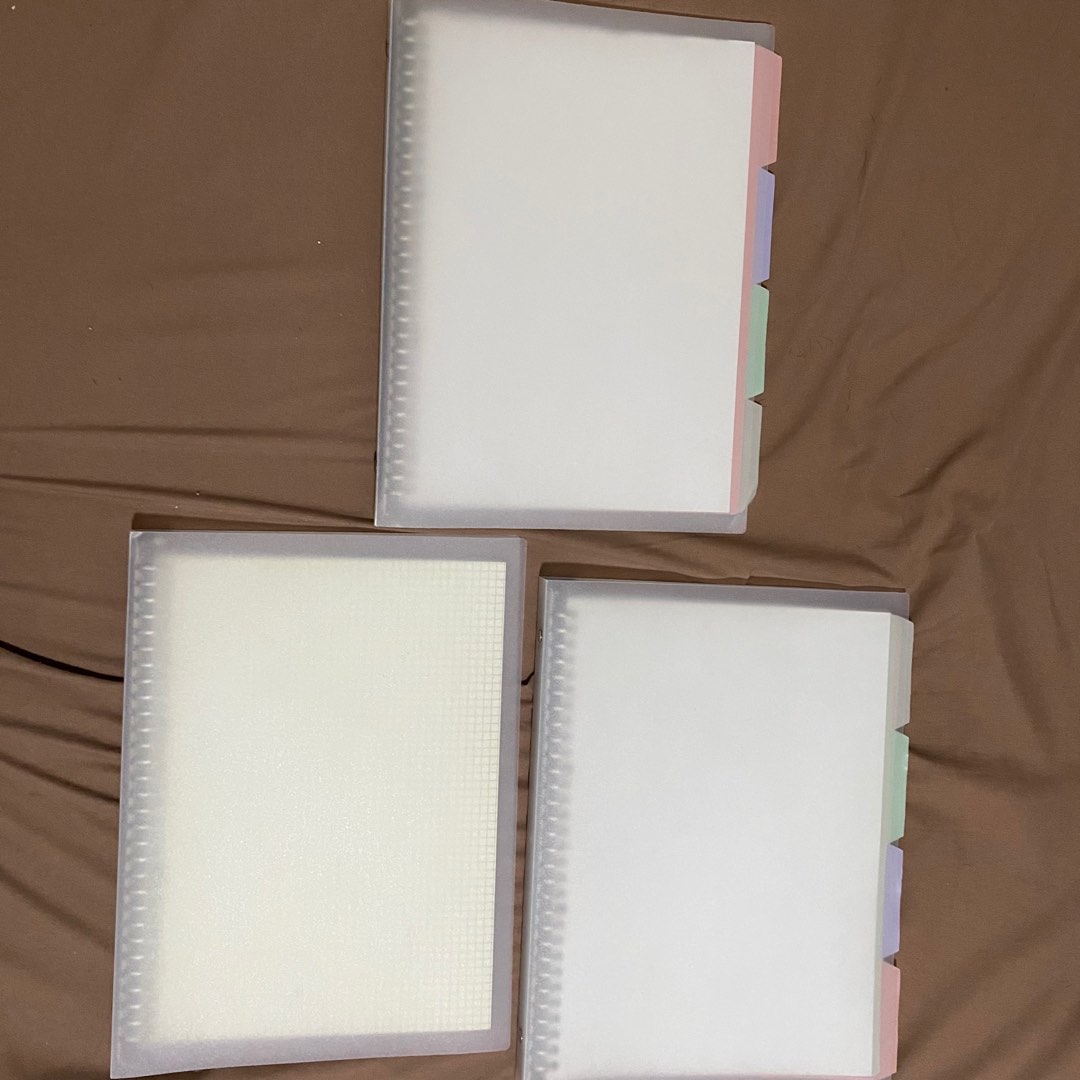 (FOR FREE) Three A4 Refillable Notebook w/ Grid-lined Paper & Dividers ...