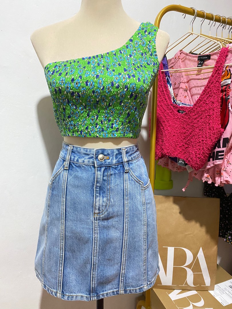 Green Smocked One sided/Venus Cut Croptop on Carousell