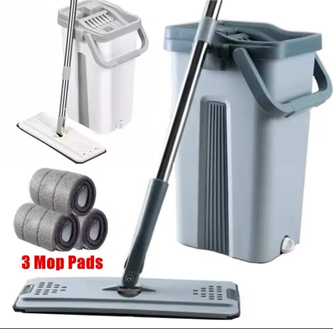 Hands Free Self Cleaning Magic Flat Mop and Bucket (Green), Furniture ...
