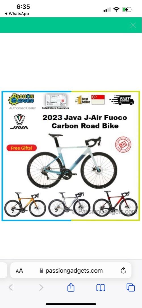 2023 Java J-Air Fuoco Carbon Road Bike (Size: 51), Sports Equipment ...
