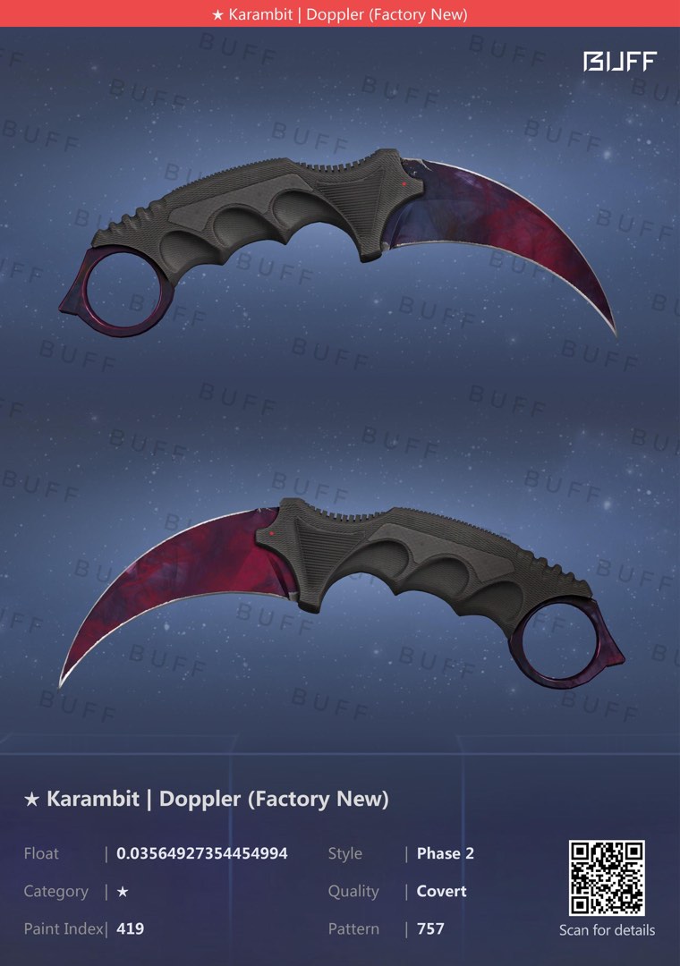Karambit doppler p2 csgo, Video Gaming, Gaming Accessories, In-Game Products on Carousell