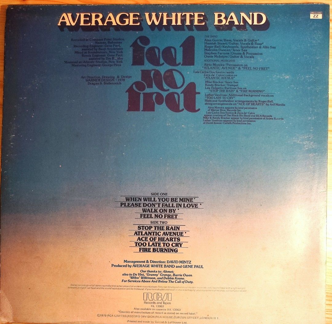 LP Average White Band - Feel No Fret, Hobbies & Toys, Music & Media ...