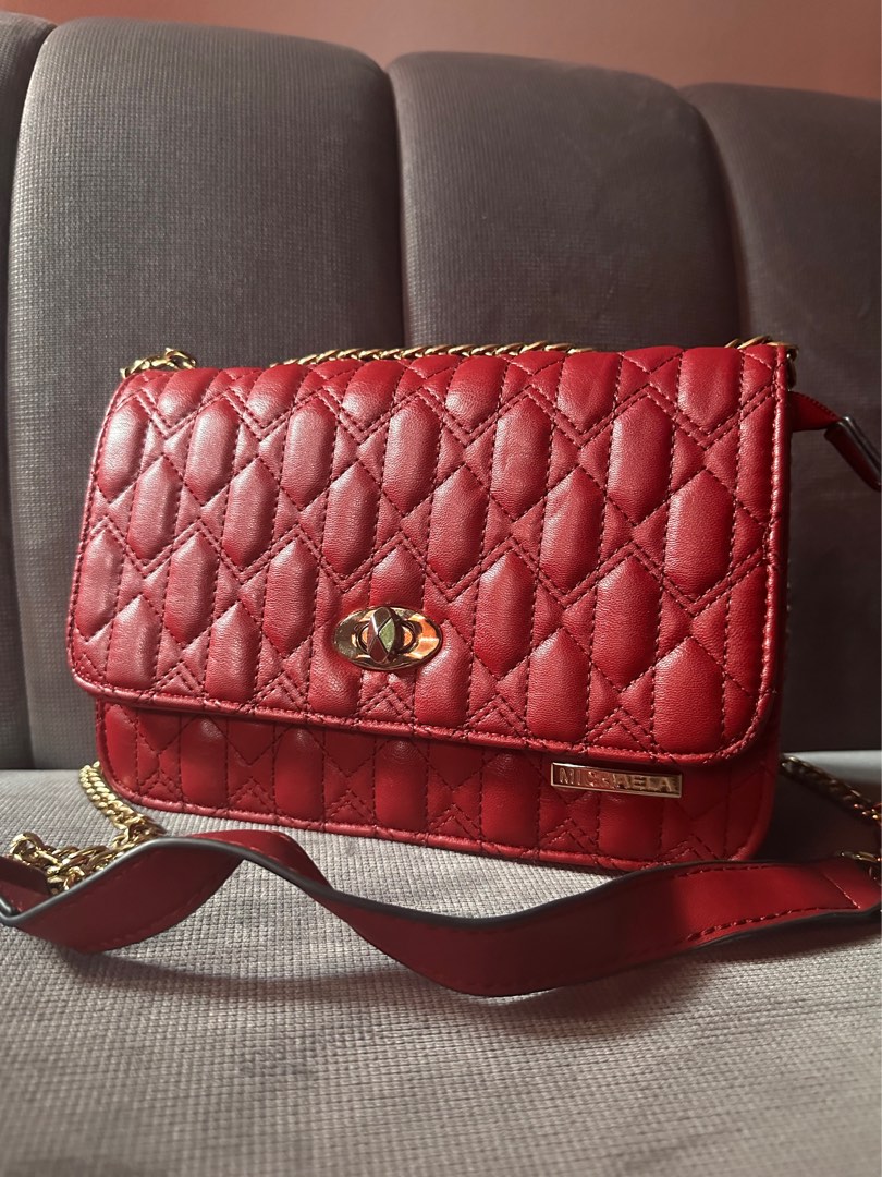 Michaela Red Crossbody Sling Bag Gold Chain on Carousell