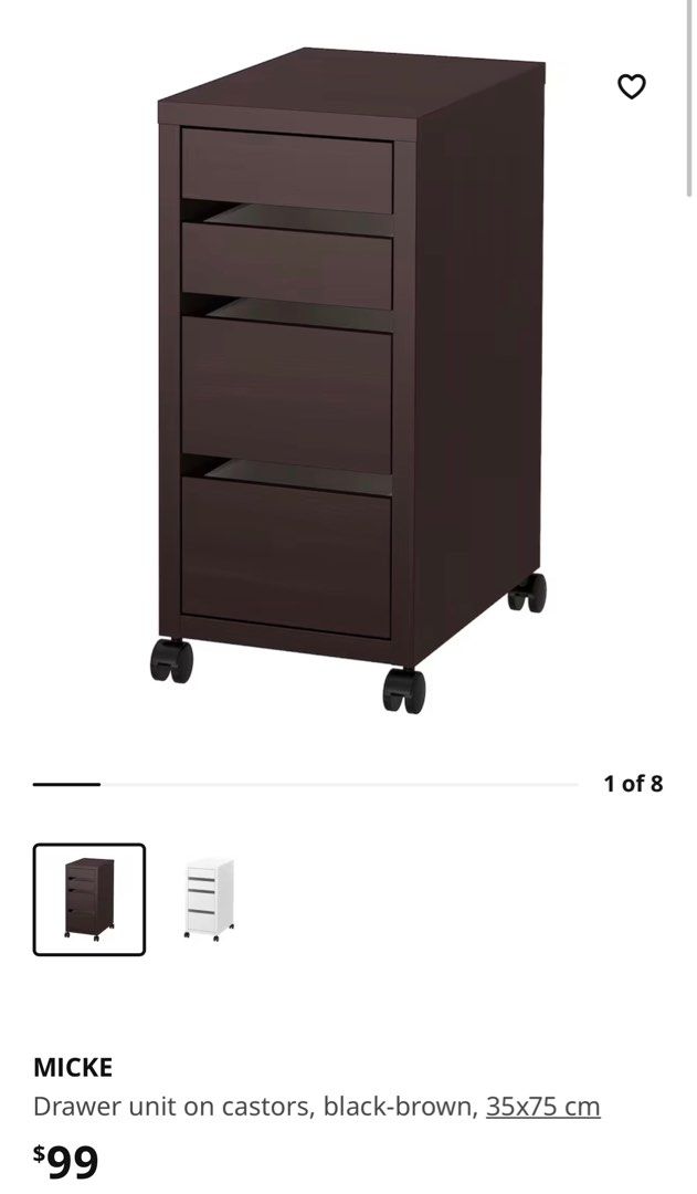 MICKE IKEA drawer unit with wheels, Furniture & Home Living, Furniture ...