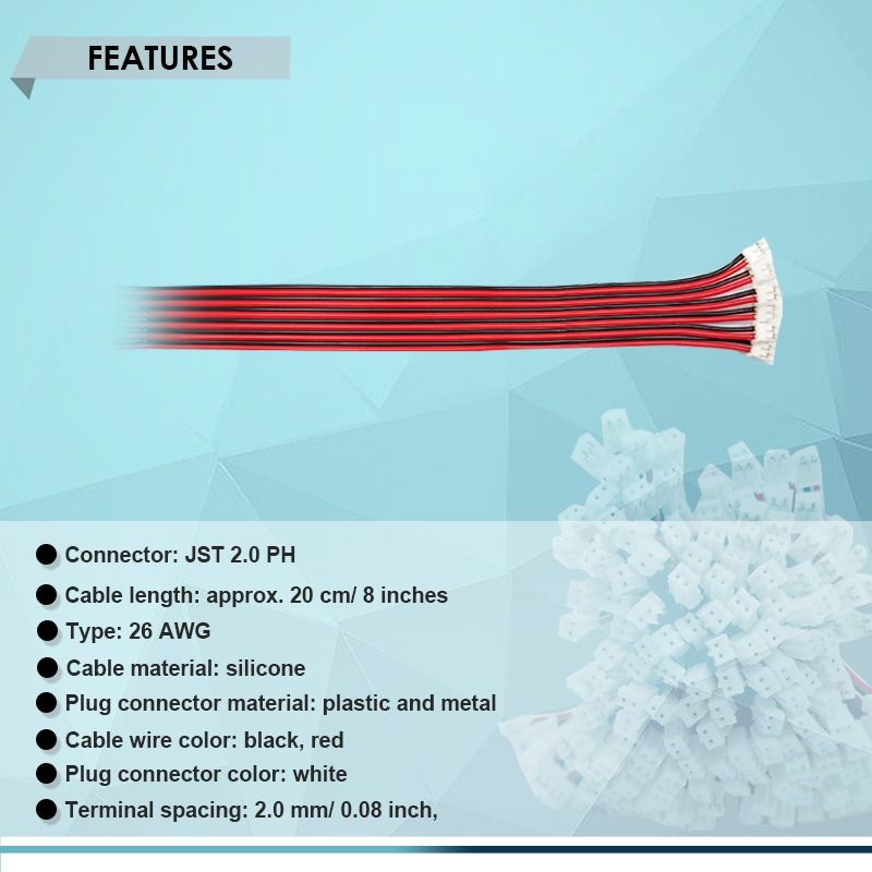 MICRO JST 2.0 PH 2-HOLE FEMALE, 20cm CABLE LENGTH, 26-AWG CONNECTOR ...