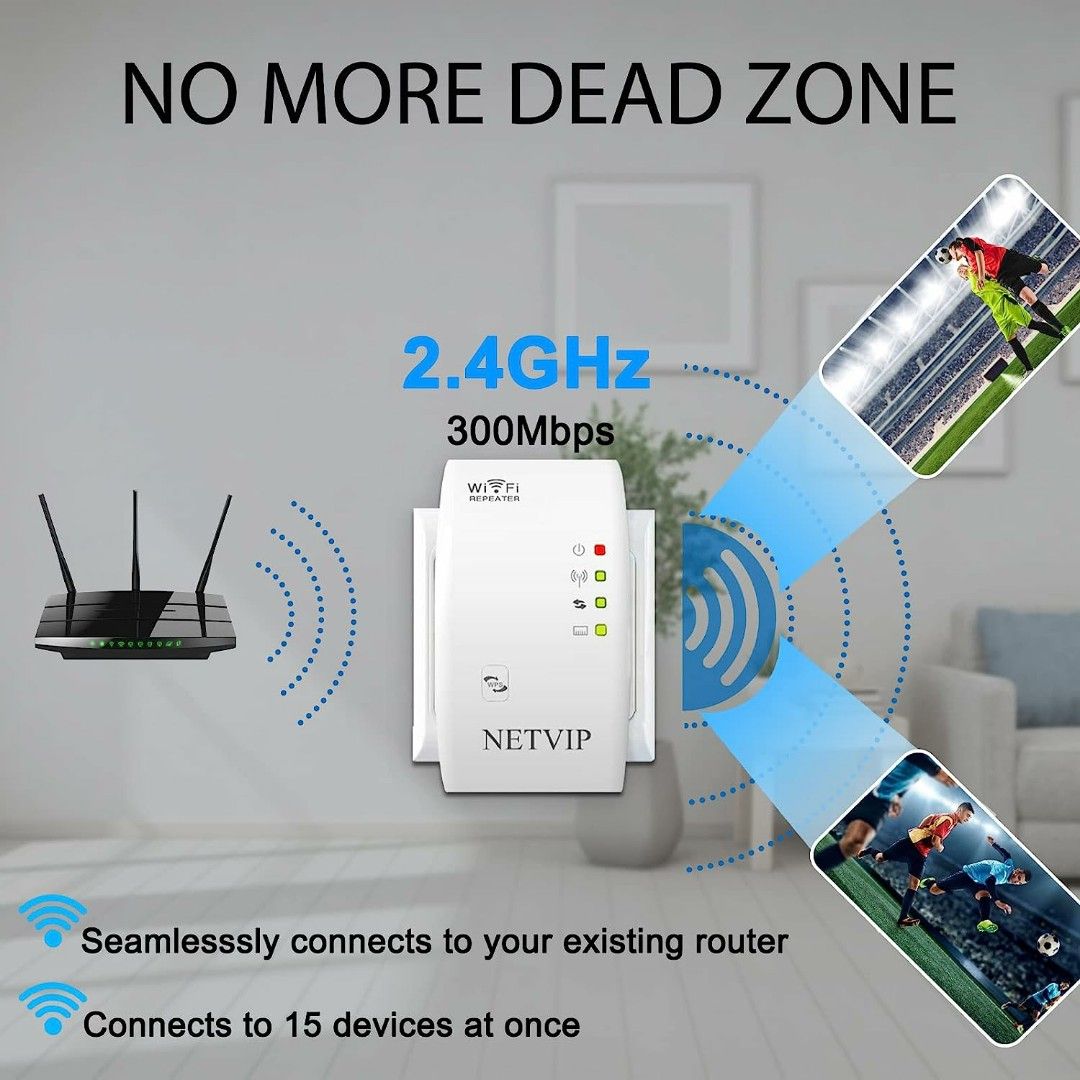 NETVIP N300 WiFi Extender, 300Mbps Repeater, Internet Booster with ...