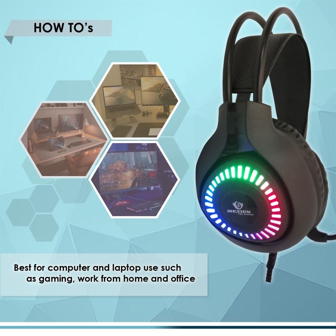 NEXION GH-01 GAMING HEADSET RGB BACKLIGHT, 2-meter CABLE USB WIRED with ...