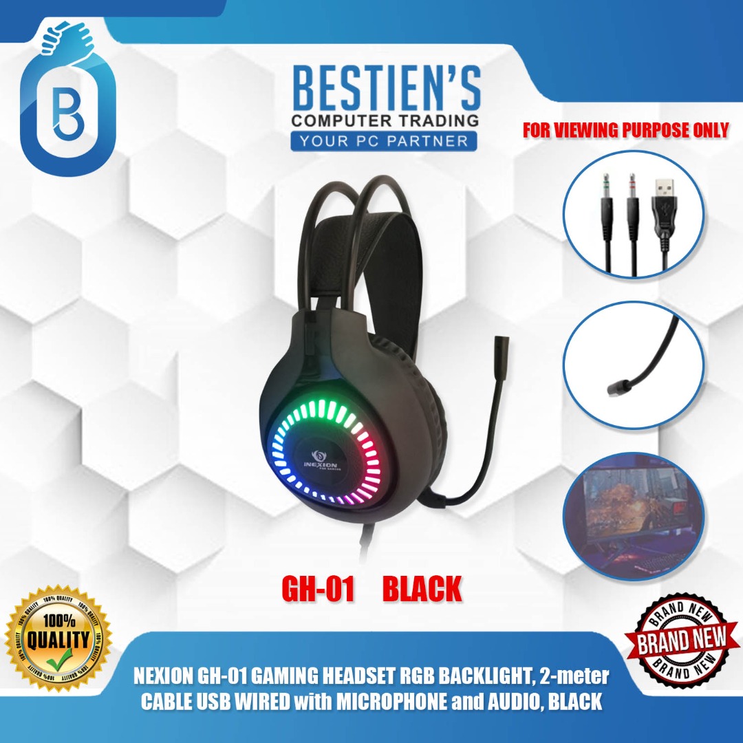 NEXION GH-01 GAMING HEADSET RGB BACKLIGHT, 2-meter CABLE USB WIRED with MICROPHONE and AUDIO ...