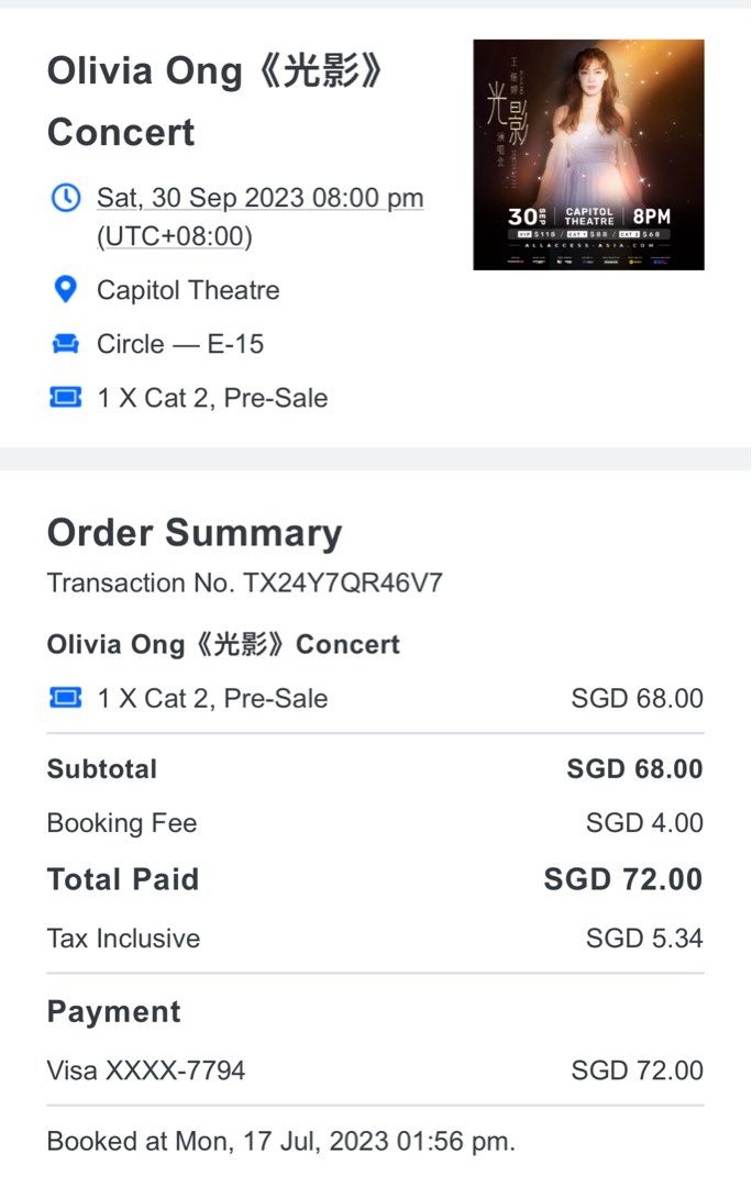 Olivia Ong 《光影》Concert 30 Sep 8pm, Tickets & Vouchers, Event Tickets on ...