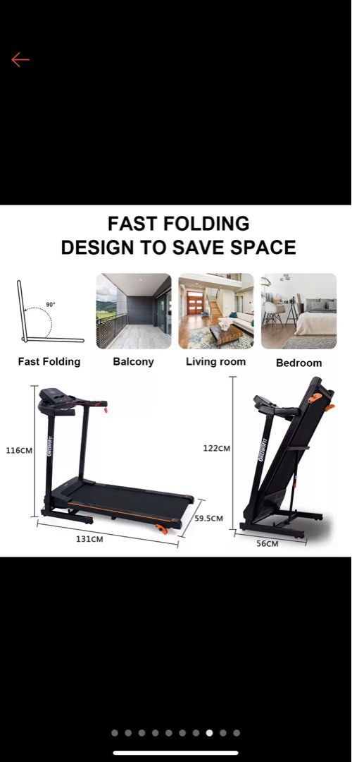 OneTwoFit Foldable 2.5HP treadmill 12km/h, Sports Equipment, Exercise & Fitness, Cardio ...