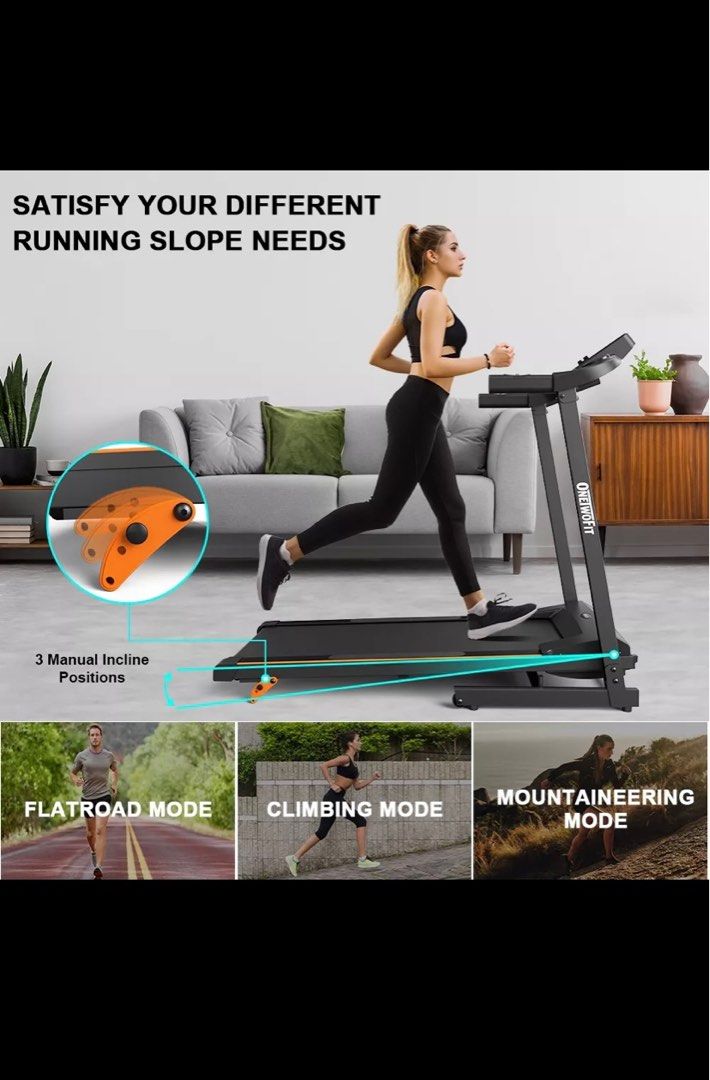 OneTwoFit Foldable 2.5HP treadmill 12km/h, Sports Equipment, Exercise & Fitness, Cardio ...