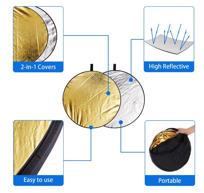 Photography 2in1 Portable Disc Light Reflector 110cm round Gold ...
