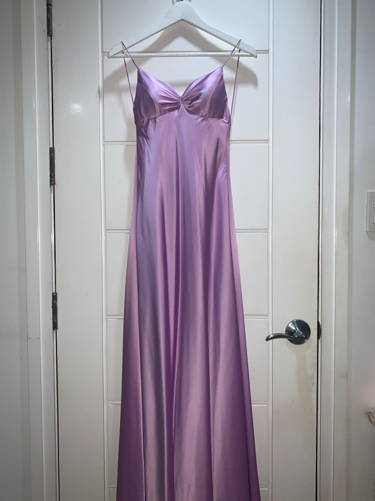 Purple satin silk slip gown formal dress on Carousell