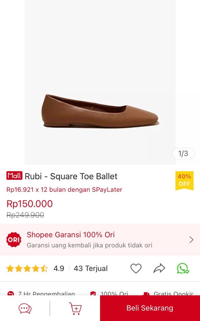 Rubi toe ballet new flatshoes original brown, Fesyen Wanita, Sepatu di ...