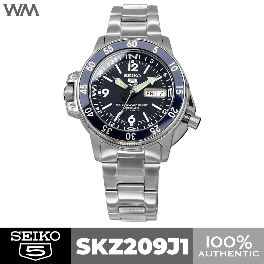 Seiko 5 Sports Blue Atlas Land Shark Deep Blue Dial Stainless Steel ...