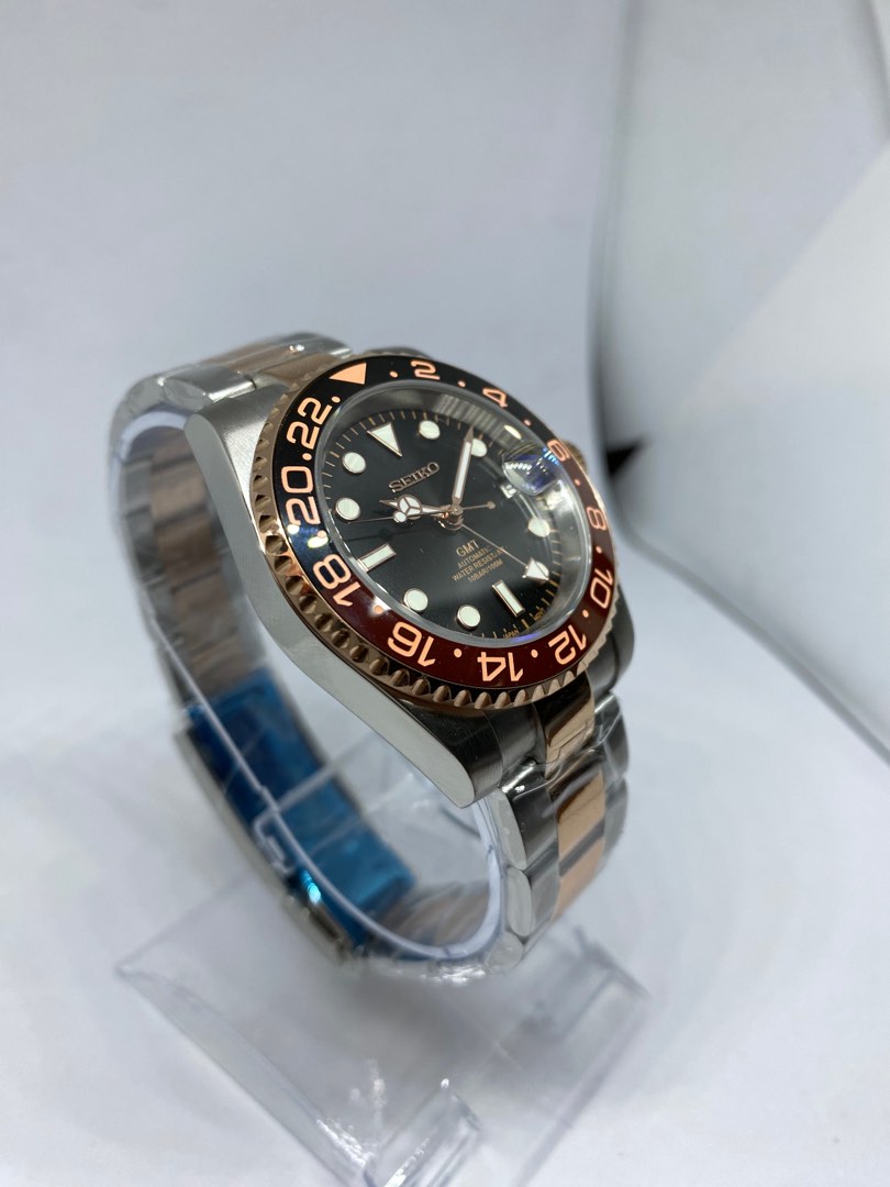 SEIKO MOD ROSE GOLD GMT MASTER 2 ROOTBEER, Men's Fashion, Watches ...