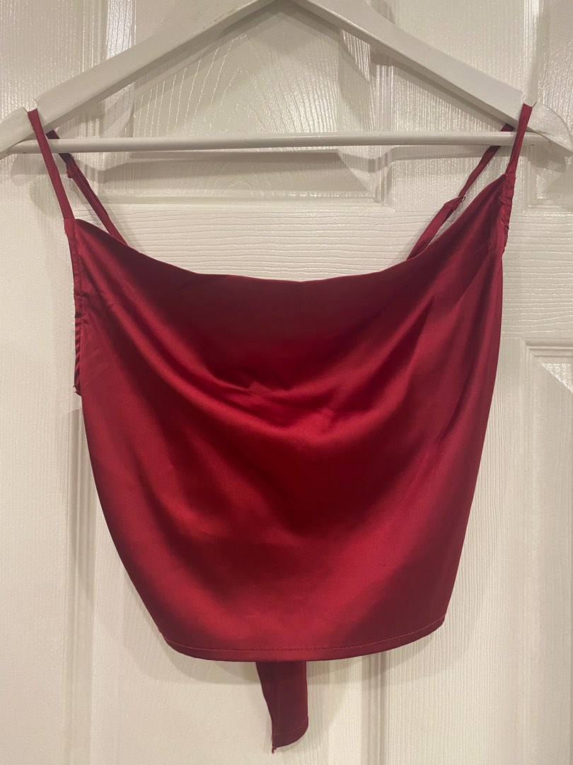 Sexy Red Silk Crop Top With Size-Adjustable Bow At The Back on Carousell