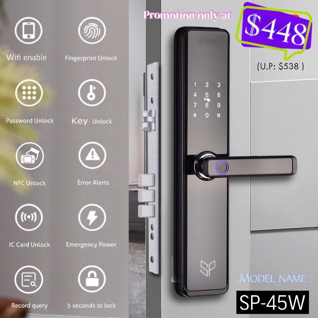 SP-45W digital door lock with wifi enable, Furniture & Home Living ...