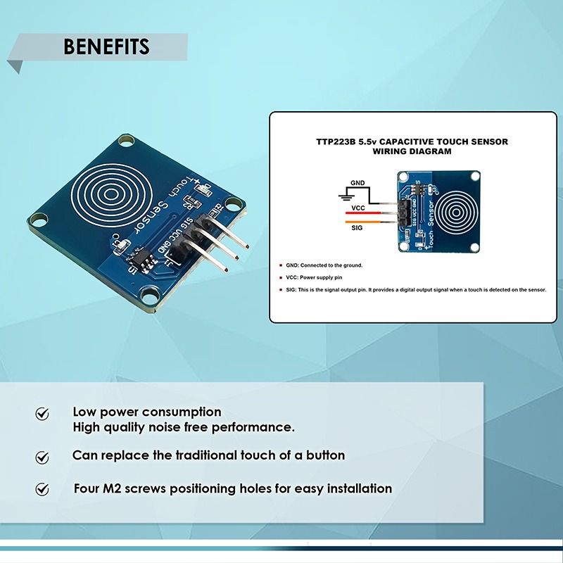 TTP223B 2-5.5V 3-PIN CAPACITIVE TOUCH SWITCH MODULE, MOMENTARY DIGITAL ...
