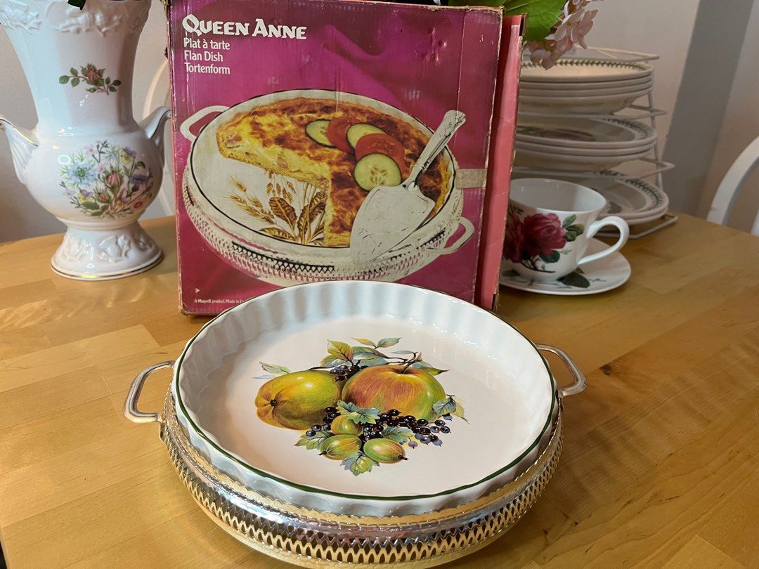 VINTAGE QUEEN ANNE Fruit Pattern Flan Dish, Furniture & Home Living ...