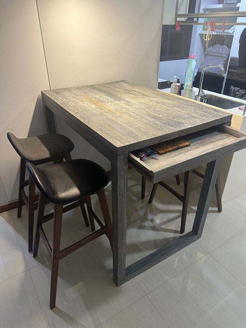 WTS WOODEN HIGH TABLE WITH 4 CHAIRS and TV CONSOLE (STYLISH/CHIQUE ...