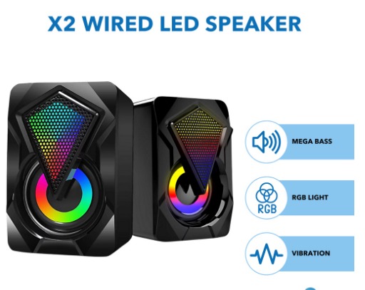 X2 Colorful LED Light PC Speaker Wired USB Power Computer RGB LED ...