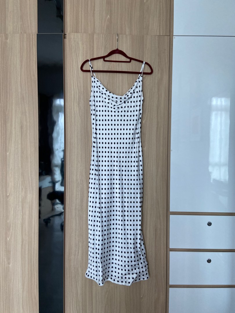 Zara Pattern Cowl Neck Satin Midi Maxi Dress, Women's Fashion, Dresses ...