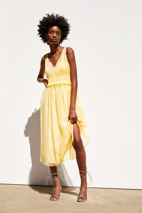 ZARA YELLOW RUFFLED TULLE DRESS, Fesyen Wanita, Pakaian Wanita, Gaun ...