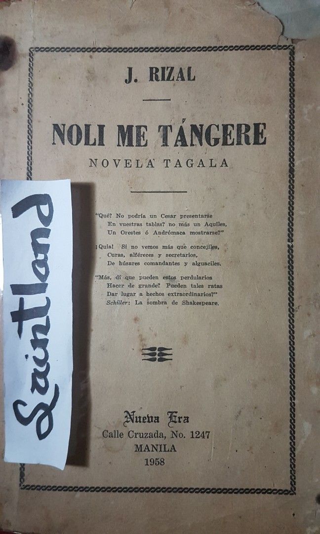 1958 JOSE RIZAL Novela Tagala NOLI ME TANGERE Antique Book Vintage ...