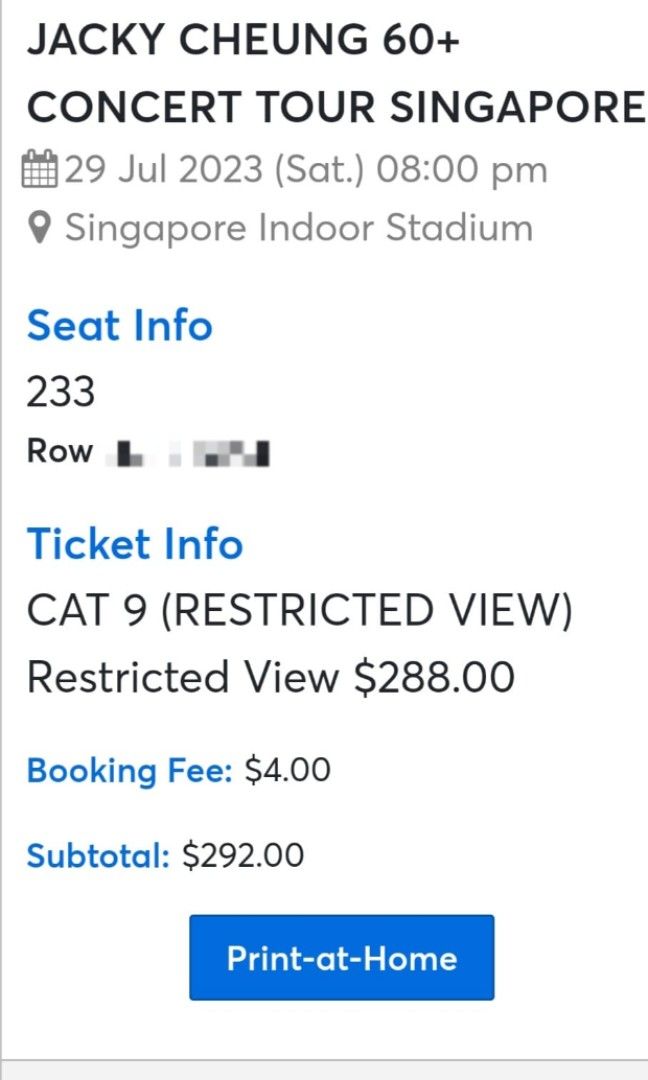 1 x [CAT 9] [29 July Sat] [cost price] Jacky Cheung Concert, Tickets & Vouchers, Event Tickets ...