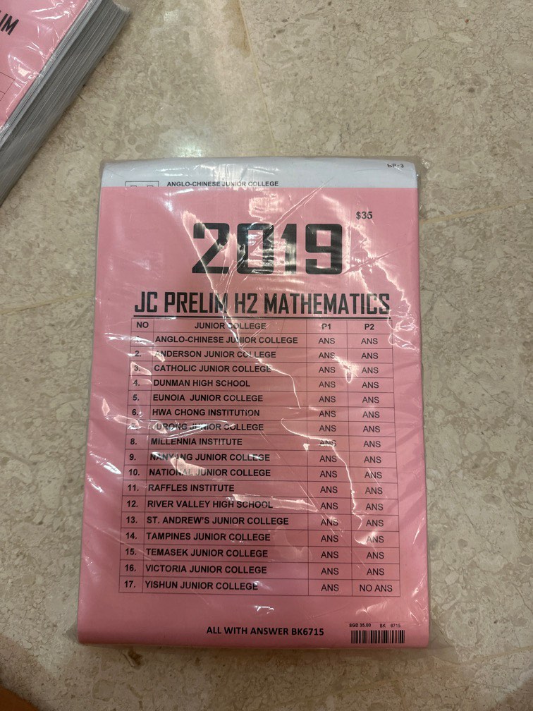 2019 H2 Mathematics JC Prelim Papers, Hobbies & Toys, Books & Magazines ...