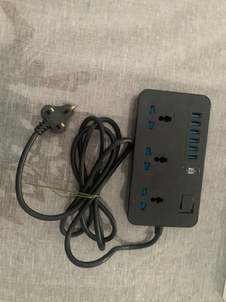 3 pin Power socket x 3 + 6 USB extension cord, TV & Home Appliances ...