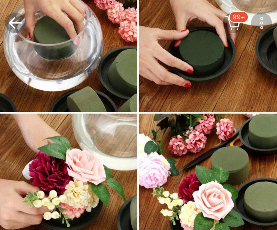 8 Pack DIY Flower Arrangement Kit Green Round Wet Floral Foam, Hobbies ...