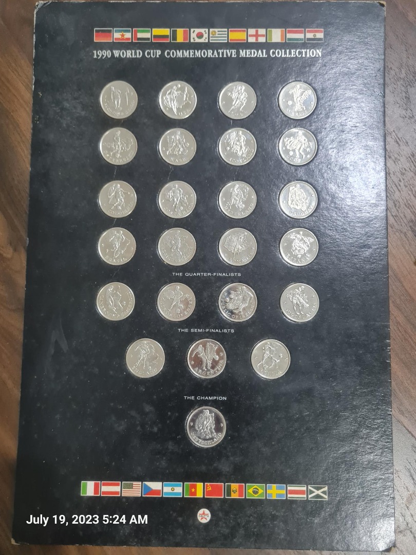 Caltex 1990 World Cup Commemorative Medal Collection, Hobbies & Toys ...