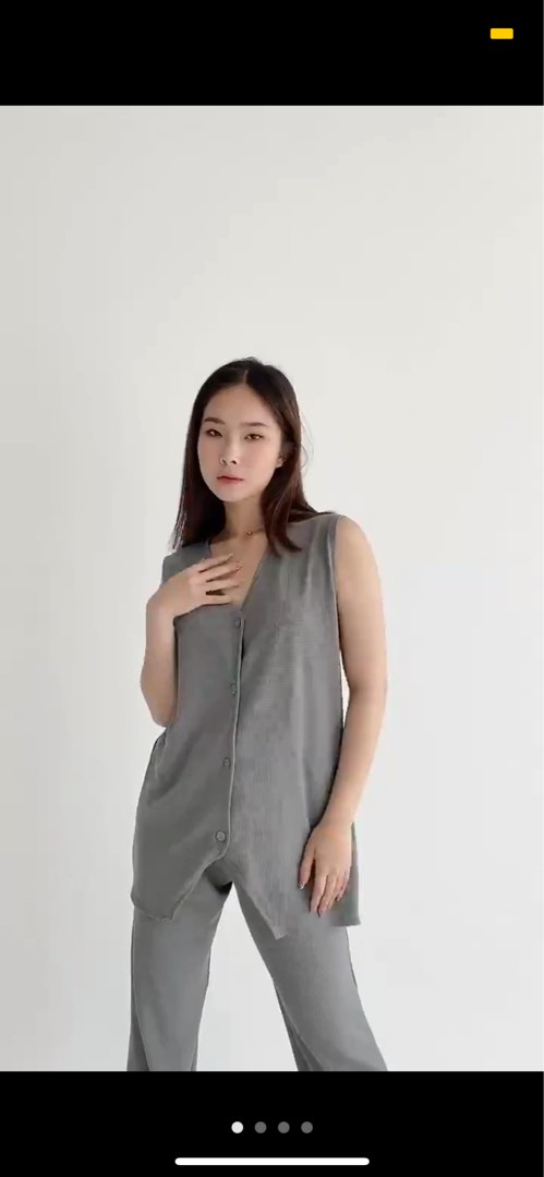 candice set in gray, Fesyen Wanita, Pakaian Wanita, Jumpsuits di Carousell