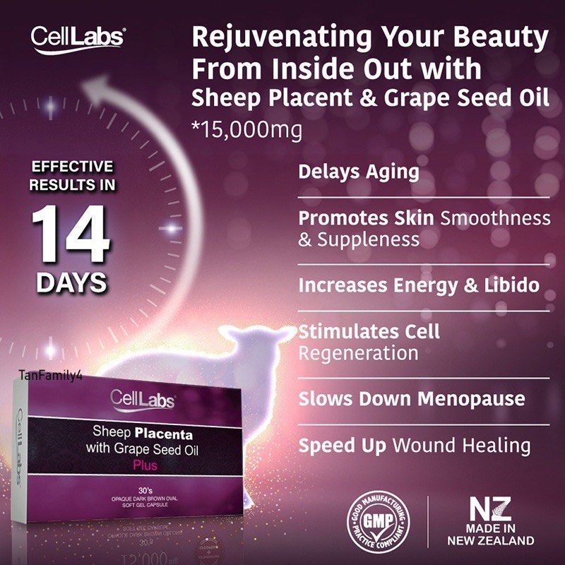 CellLabs Sheep Placenta with Grape Seed Oil Plus (15,000mg x 30 Tablets ...