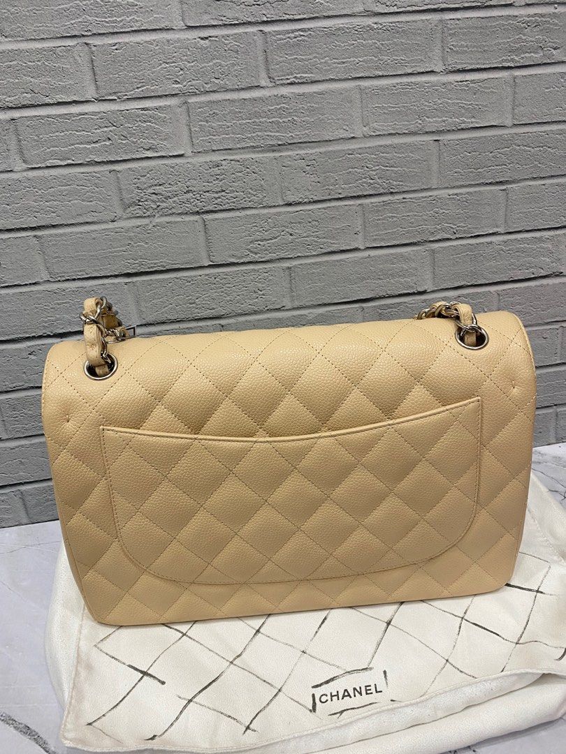 CHANEL double flap jumbo beige caviar #14 SHW Size 30x18x8 Db,card ...