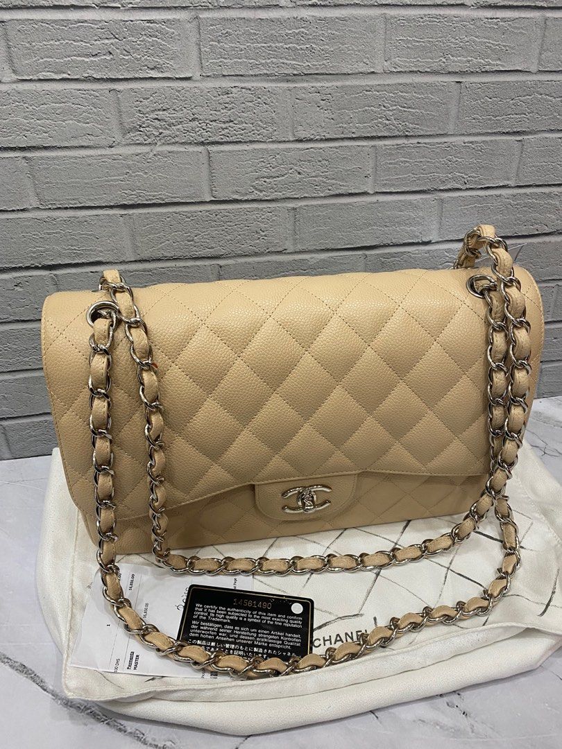 CHANEL double flap jumbo beige caviar #14 SHW Size 30x18x8 Db,card ...