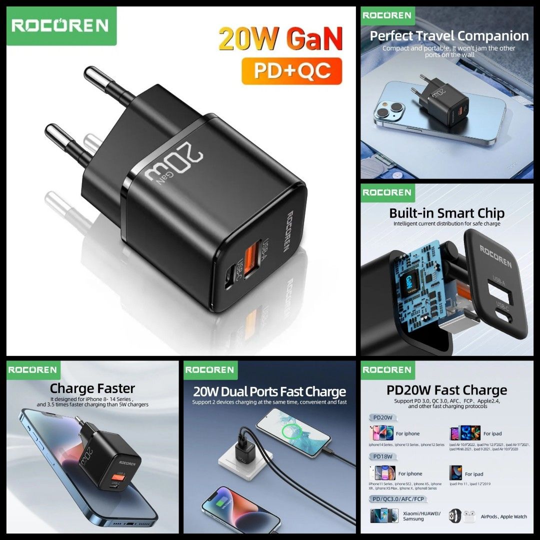 Charger Power Phone Recoren Branded 20W 2in1 USB Type A & Type C PD ...