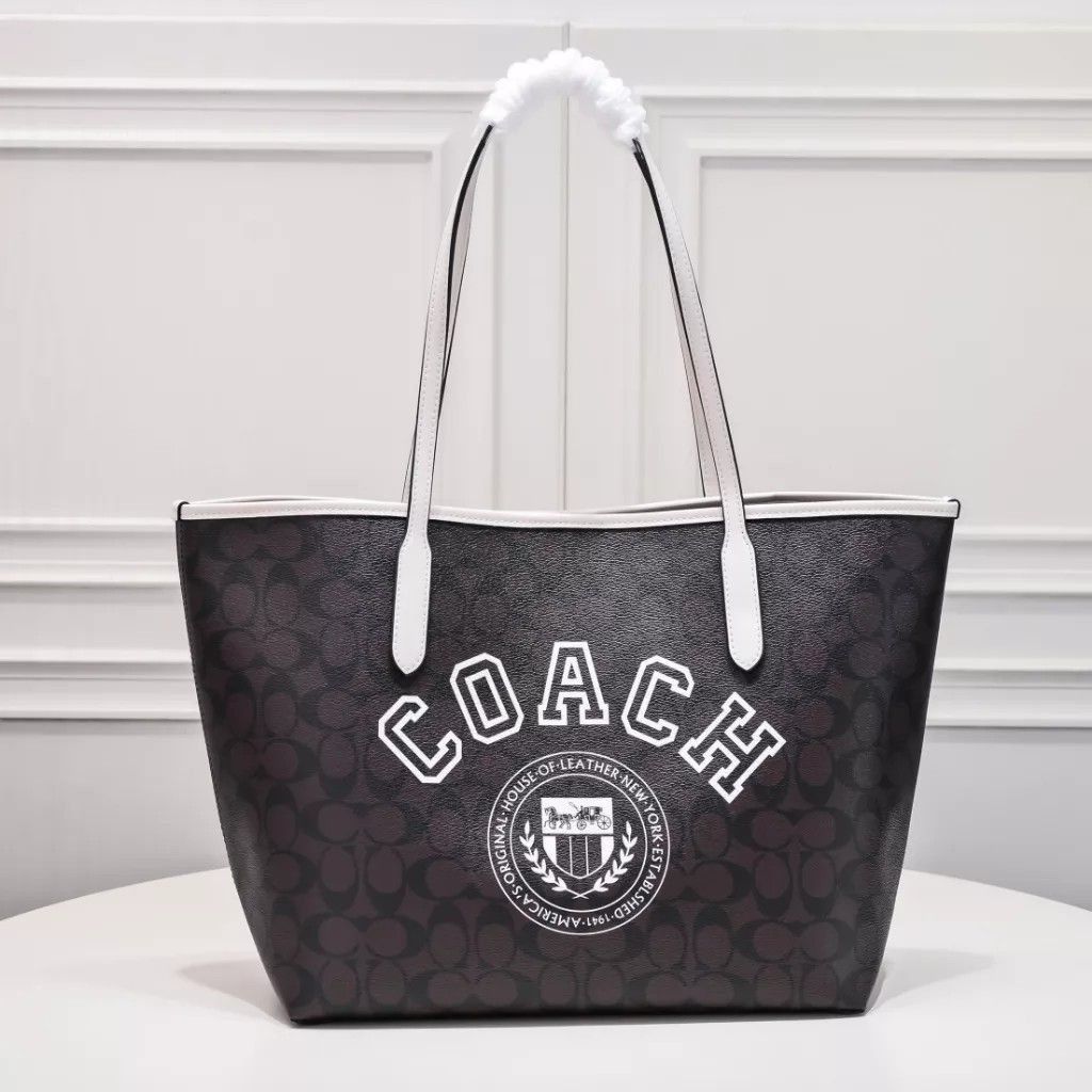 Coach City Tote In Signature Canvas with Varsity Motif, Barang Mewah ...