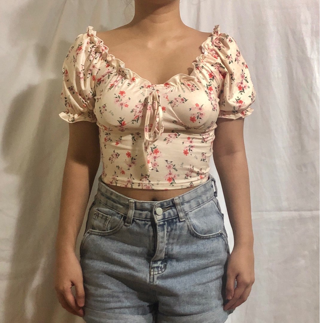Coquette Floral Puff Sleeve Top, Women's Fashion, Tops, Blouses on ...