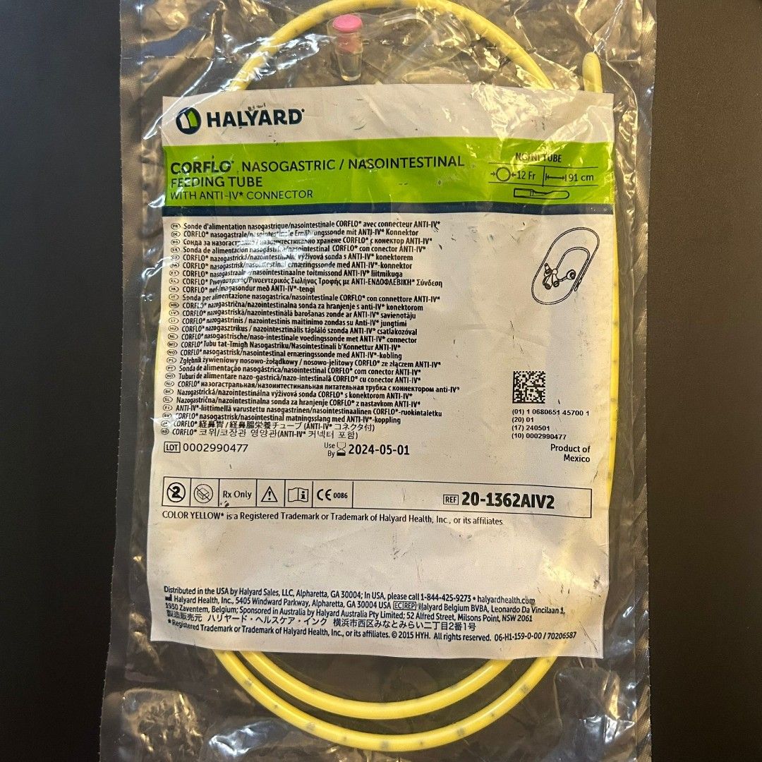 Corflo Nasogastric Feeding Tube Size 12 Fr, Health & Nutrition ...