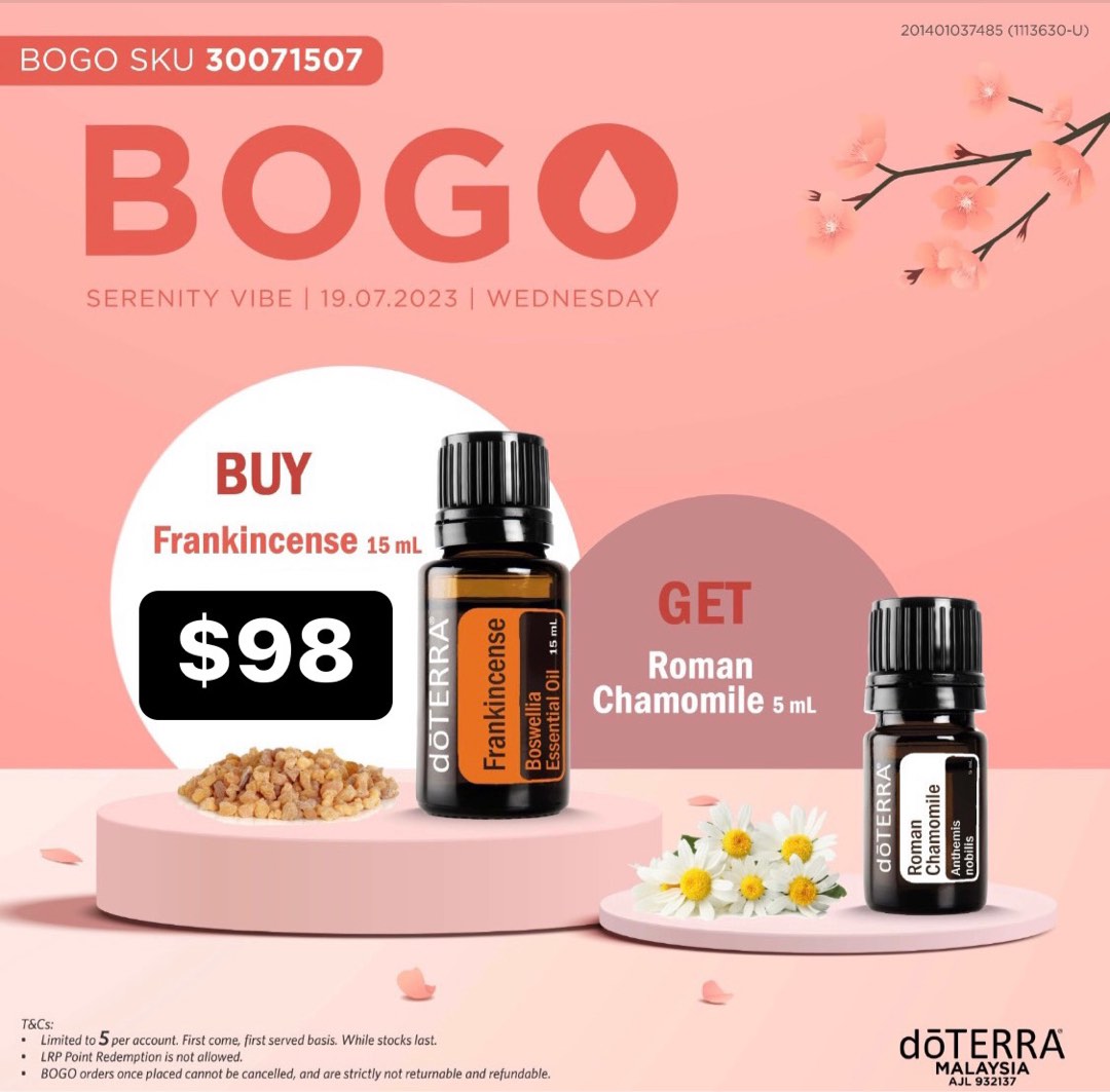 doTERRA BOGO Frankincense Roman Chamomile, Furniture & Home Living ...