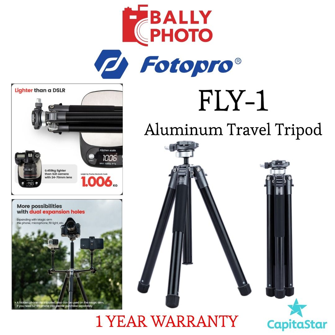 Fotopro FLY-1 Aluminum Travel Tripod with Arca-Type Ball Head ...
