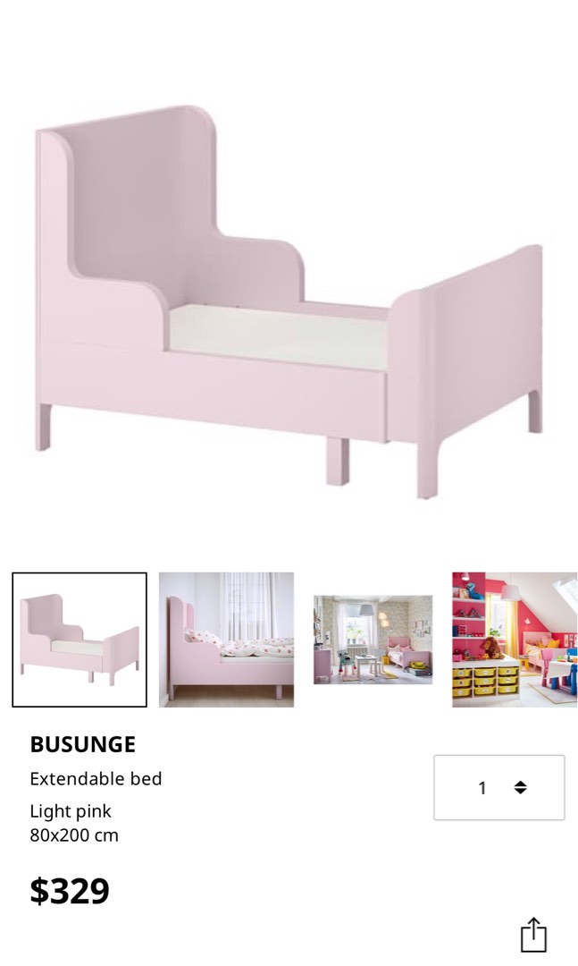 IKEA BUSUNGE KIDS BED PINK FRAME, Babies & Kids, Baby Nursery & Kids ...