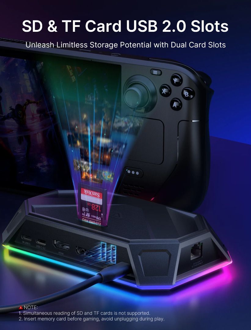 JSAUX RGB Docking Station - Compatible for Valve Steam Deck , ASUS ROG ALLY , Aya Neo ...