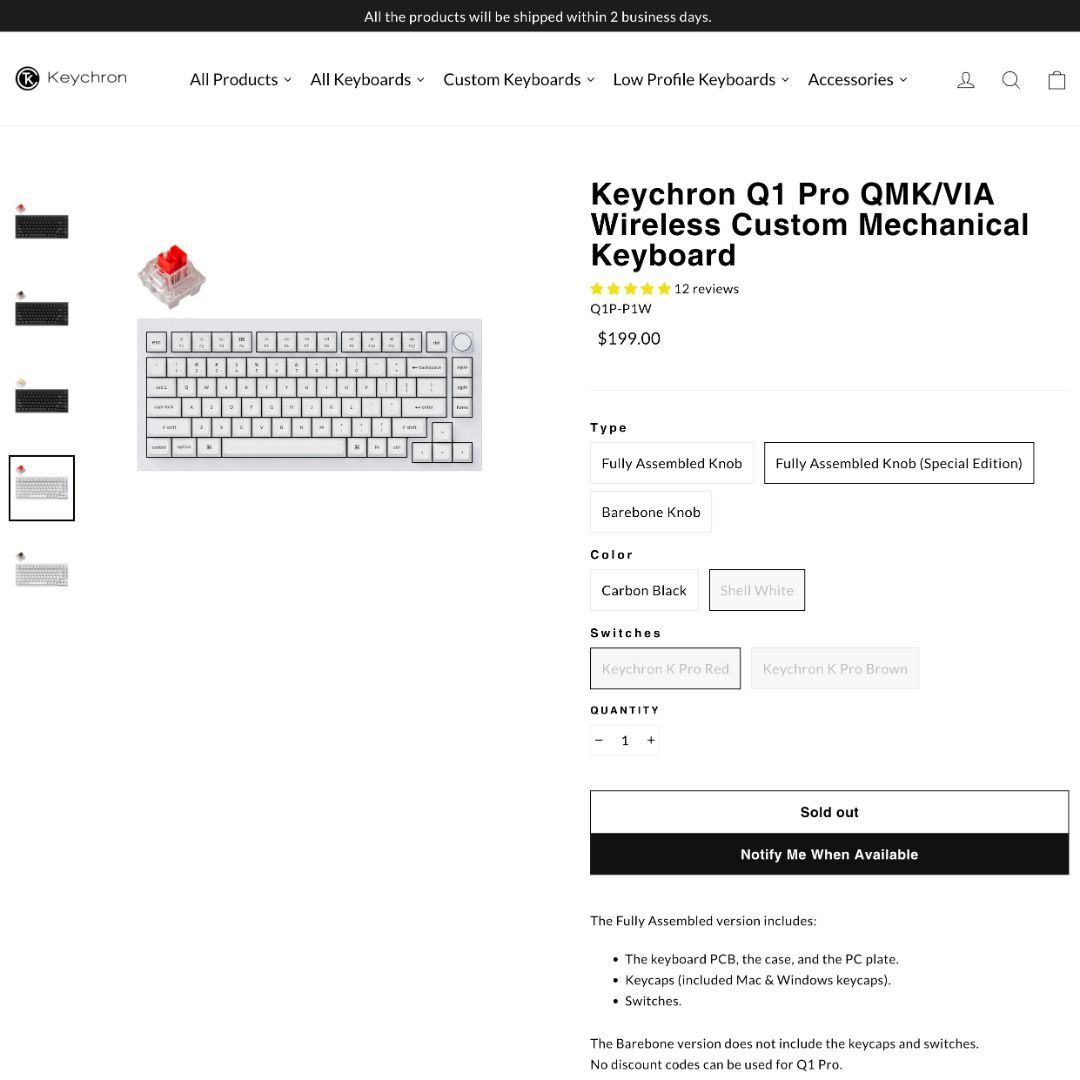Keychron Q1 Pro shell white (special version) with red switches ...