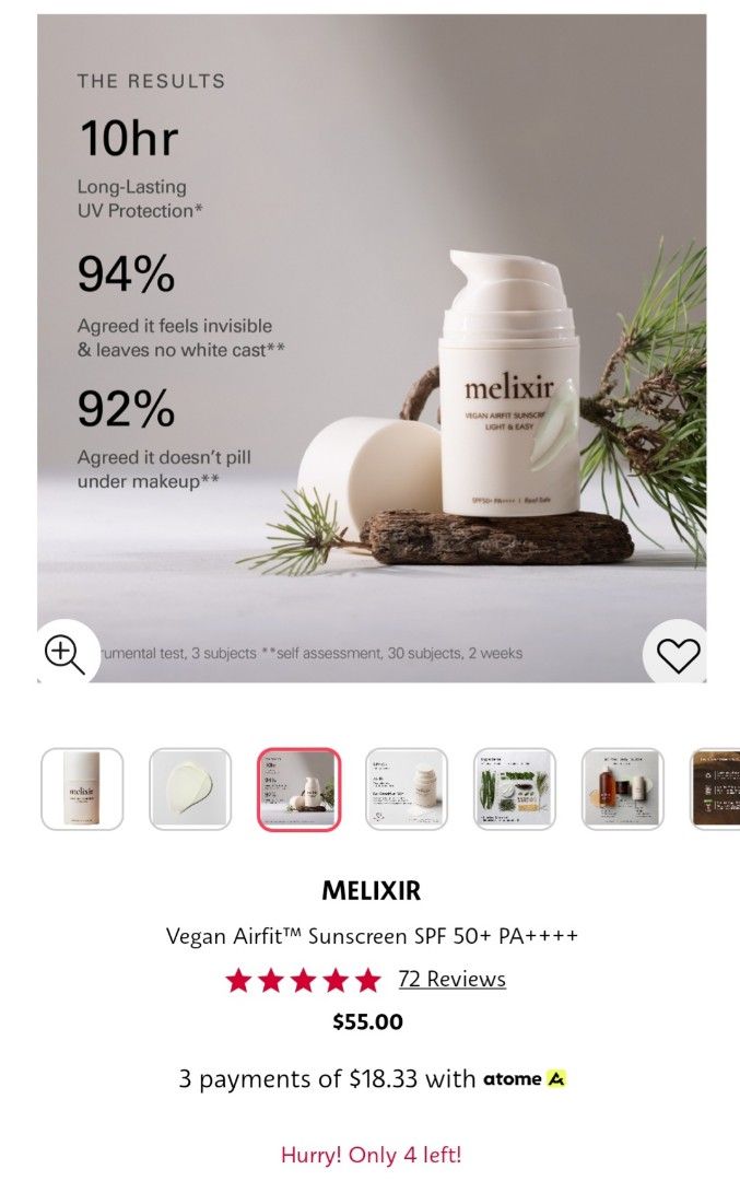 Melixir Vegan Airfit Sunscreen SPF50+ PA++++, Beauty & Personal Care ...