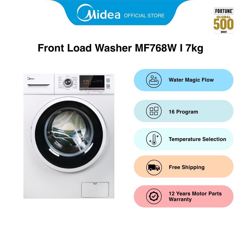 MIDEA MF868W White Front Load Washer Washing Machine 7kg Midea, TV ...
